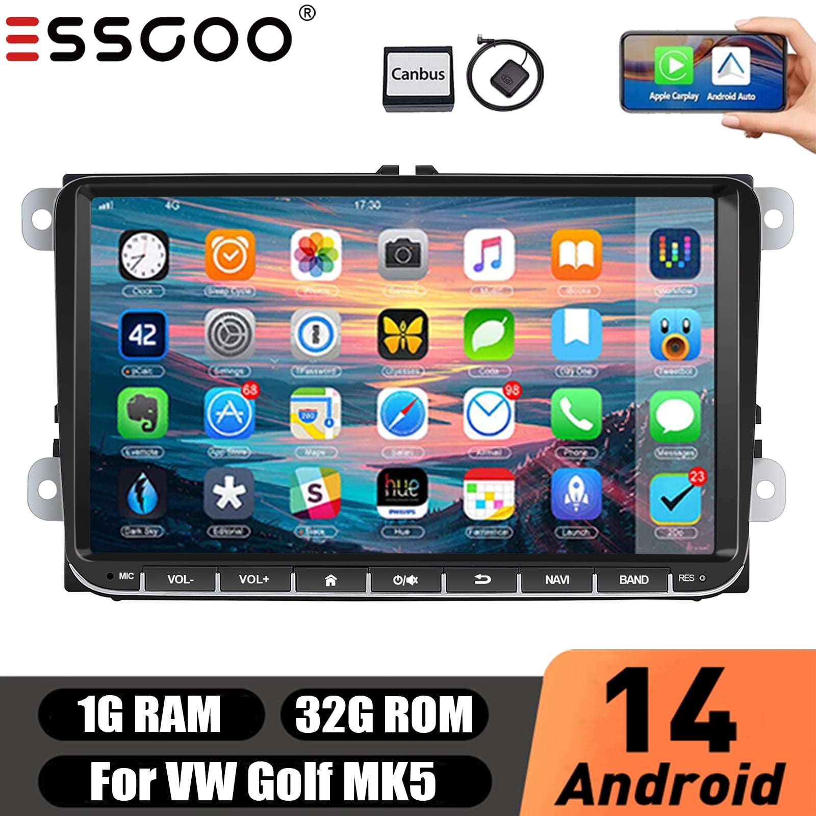 ESSGOO 9" For VW Volkswagen Jetta Passat Golf MK5 MK6 Android 14 Car Stereo Radio Apple Carplay ...