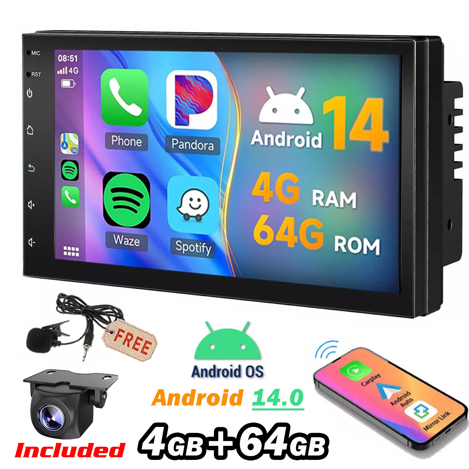 ESSGOO Double DIN 7" Wireless Carplay Android Auto Car Radio Stereo ...