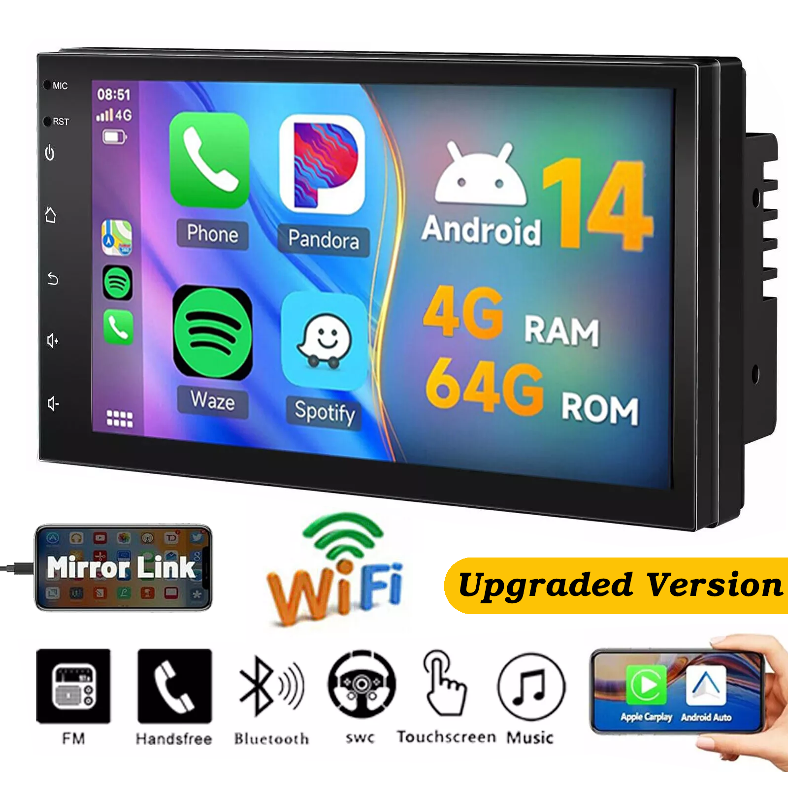 ESSGOO Double DIN 7" Wireless Carplay Android Auto Car Radio Stereo ...