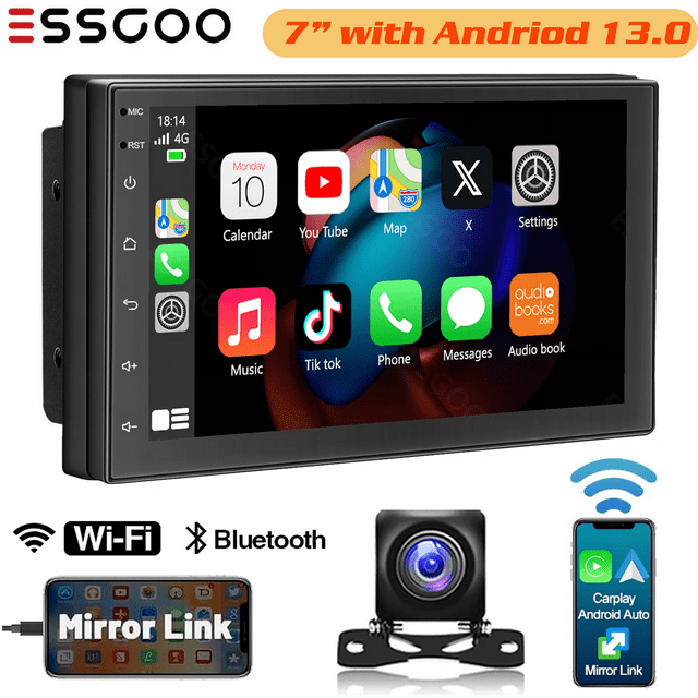 ESSGOO Double Din 7" Car Stereo Touch Screen Radio GPS , Android13.0 Apple Carplay & Android ...