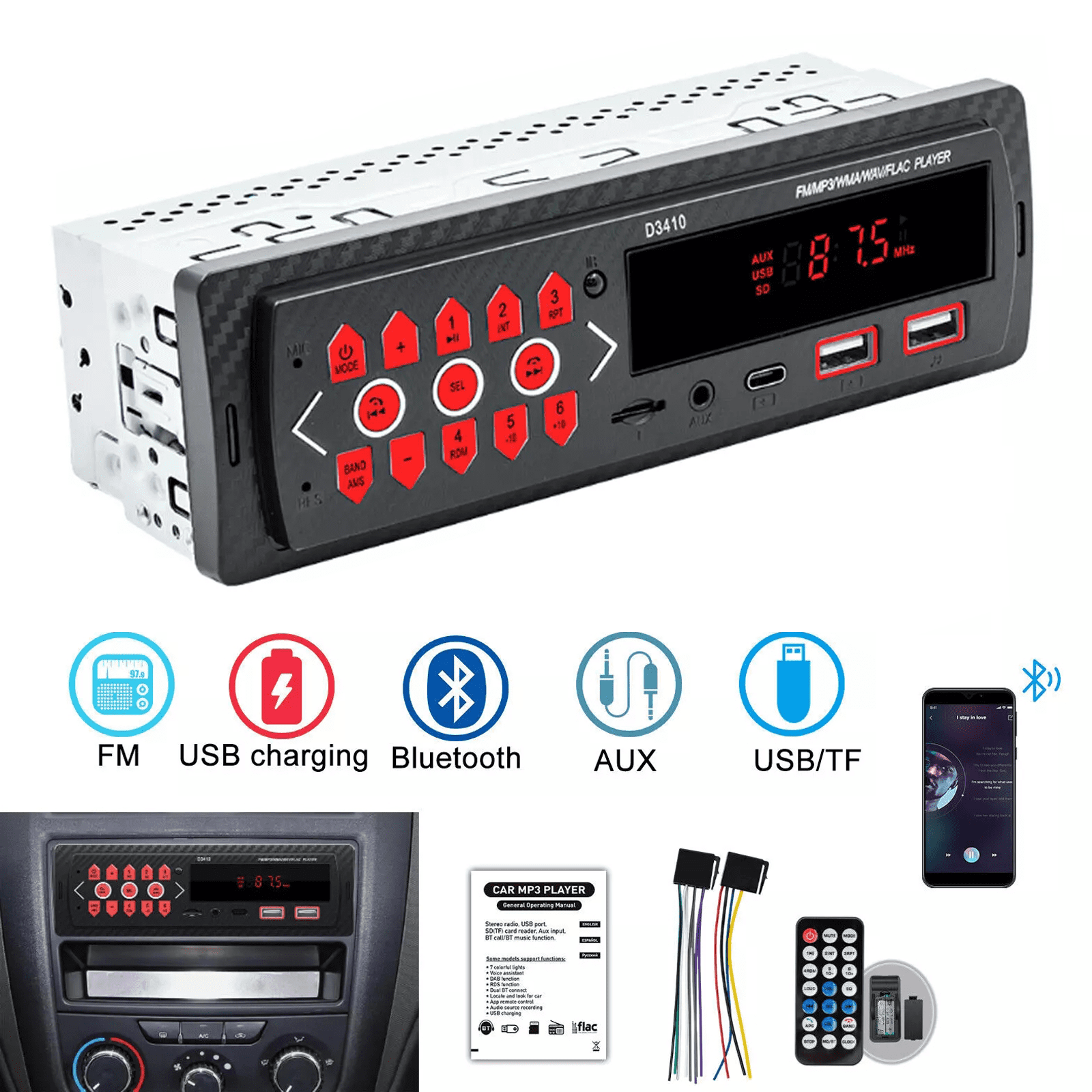 ESSGOO Single DIN Car Stereo Audio Bluetooth 5.0 with FM Station MP3 ...