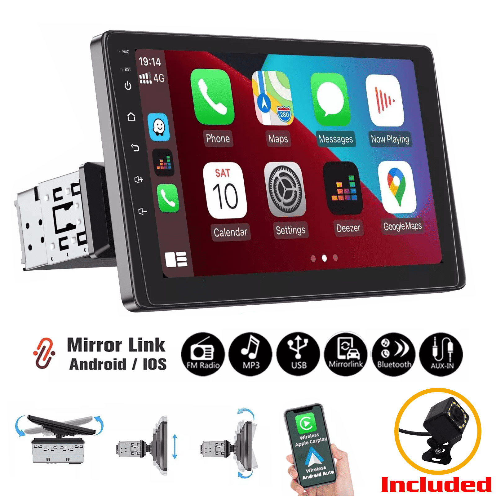 ESSGOO Single Din 9" Car Stereo Radio with Wireless Apple Carplay ...