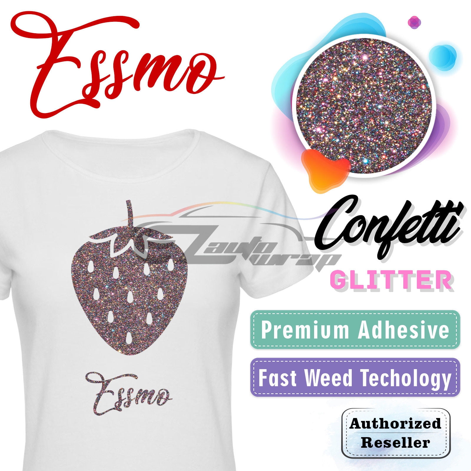ESSMO Confetti Glitter Heat Transfer Vinyl HTV Sheet T-Shirt 20" Wide ...