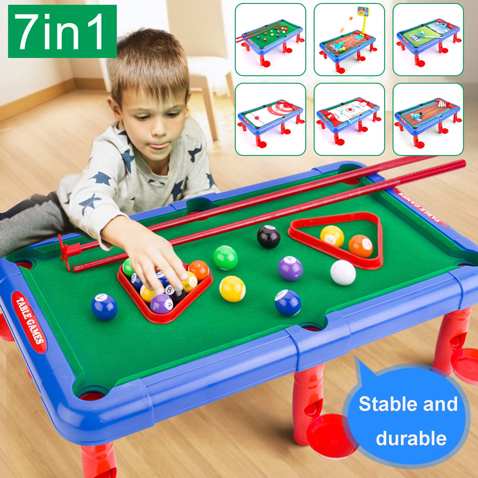 ESSSUT Toys Under $5 Mini Pool Table Premium Tabletop Billiards 7 In 1 ...
