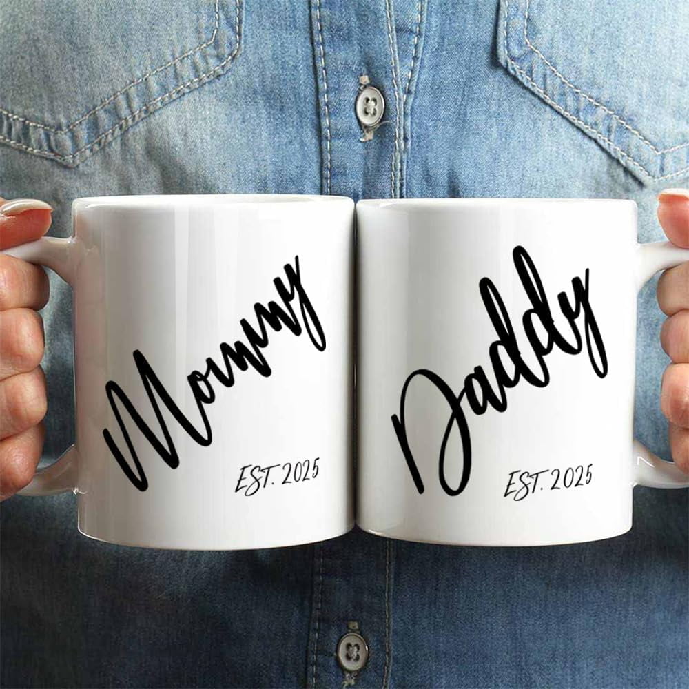 EST 2025 New Daddy Mommy Mugs Set Gift for Expecting Parents First Time ...