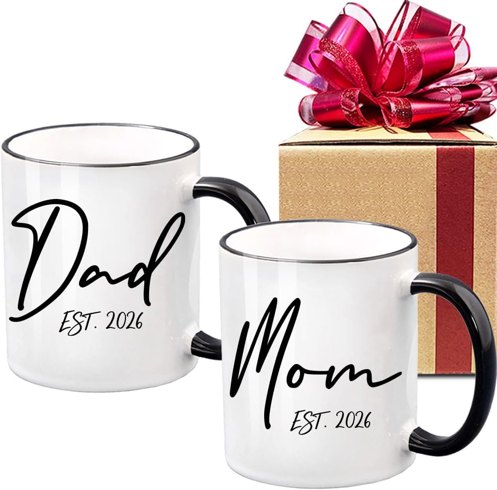 EST 2026 New Dad Mom Mugs, New Parents Mug Gifts, Mothers Day Father's ...