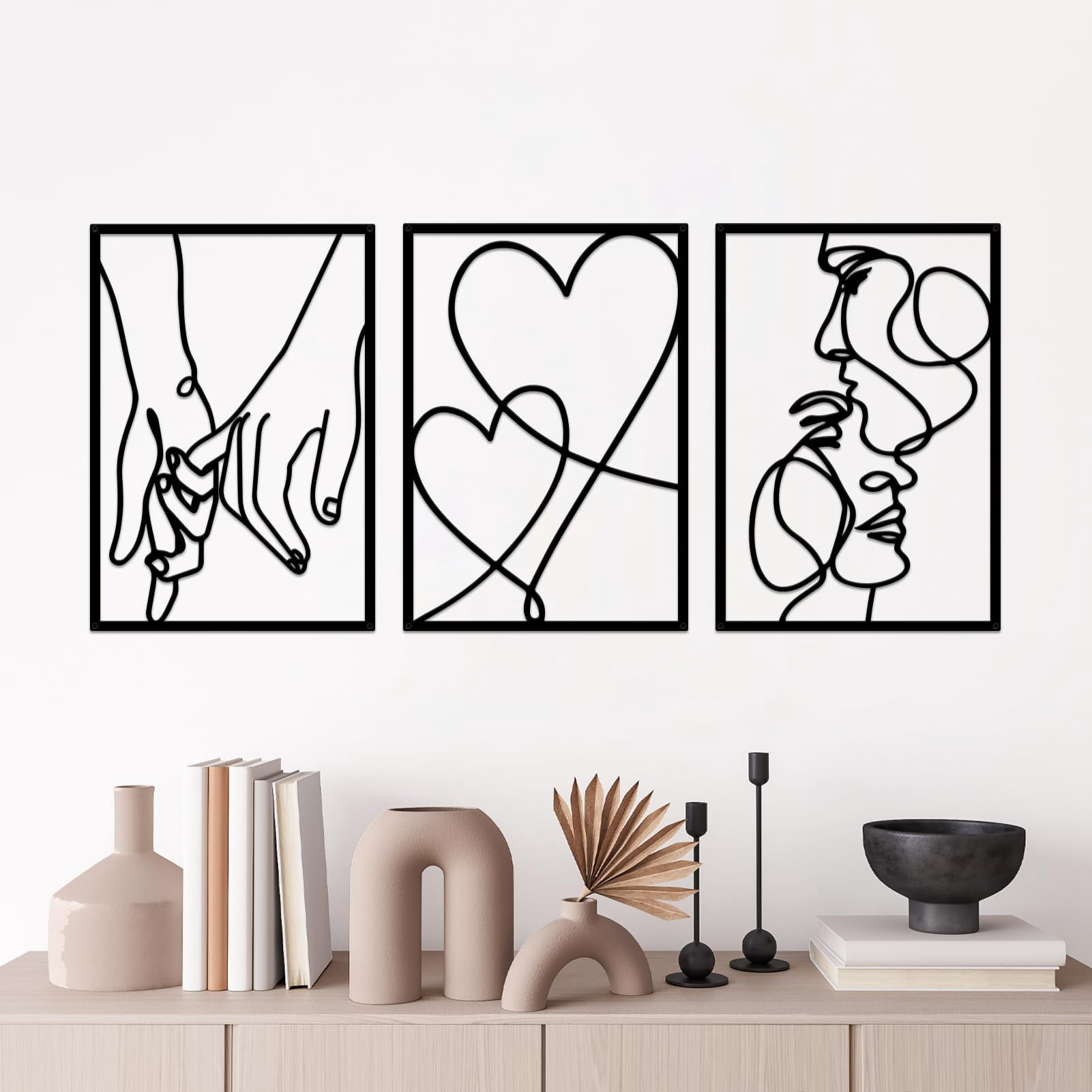 ESTART 3PCS Metal Minimalist Line Wall Art Valentine's Day Lover Kiss ...
