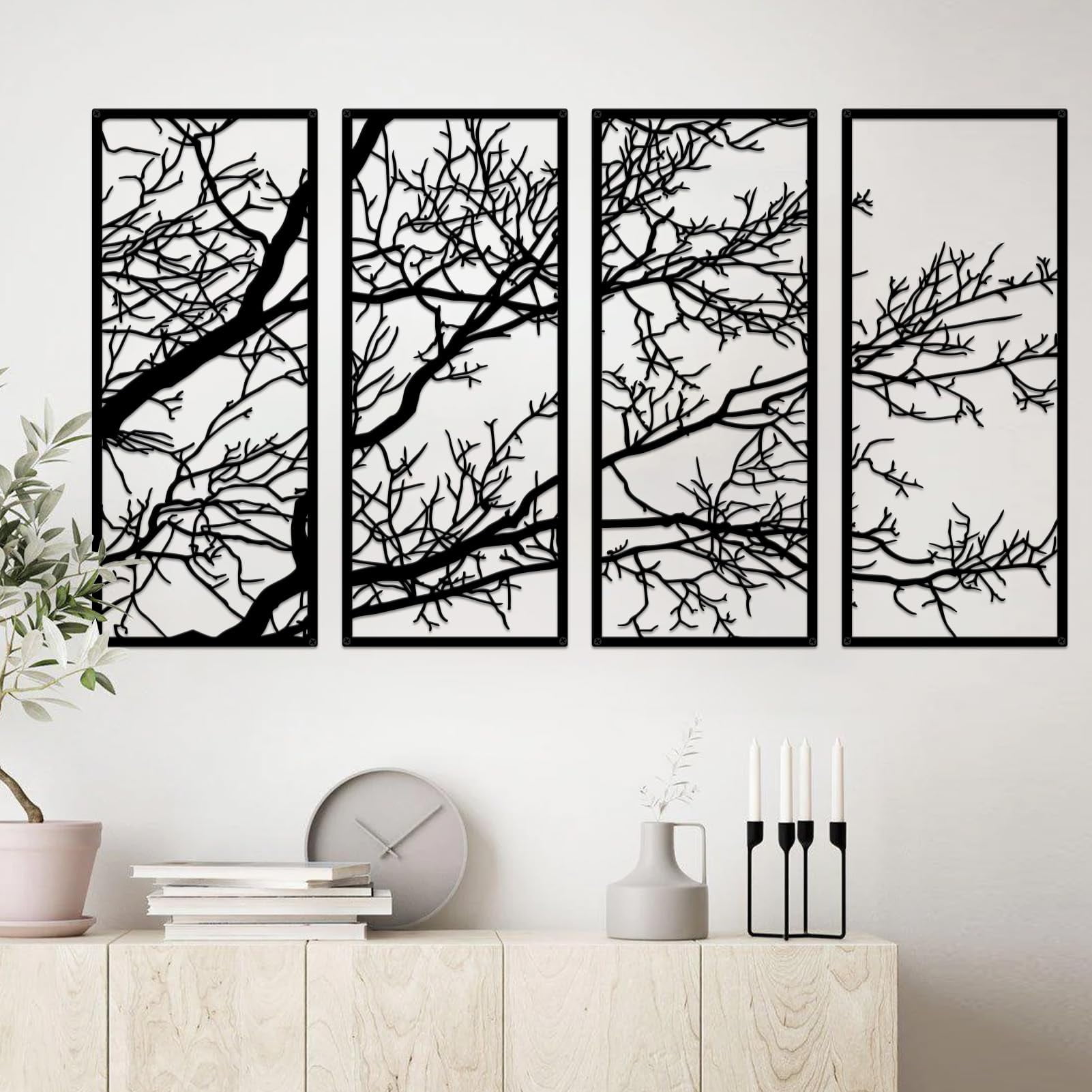 ESTART 4 Pieces Tree of Life Metal Wall Decor, Black Tree Branch Metal ...