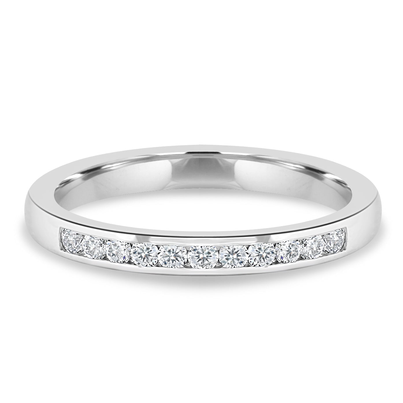 ESTE ORIGIN 0.21Ct Moissanite Channel Wedding Ring in Solid Gold, 2.4mm Classic Flat Band in 18K ...