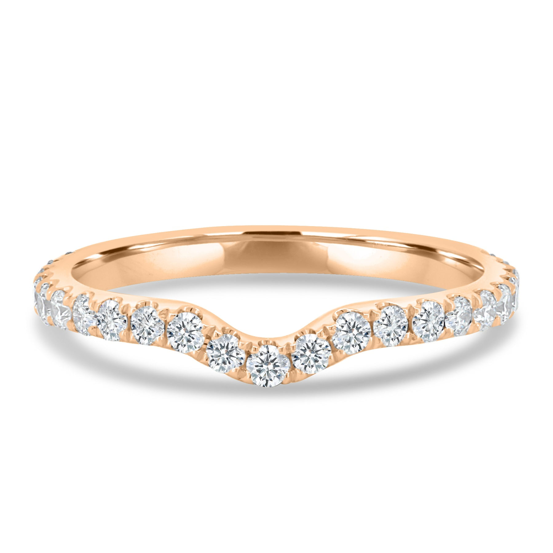 ESTE ORIGIN 0.39Ct Moissanite Curved Nesting Wedding Band – 2/3 Pavé V-Shaped Ring in 14K Rose ...