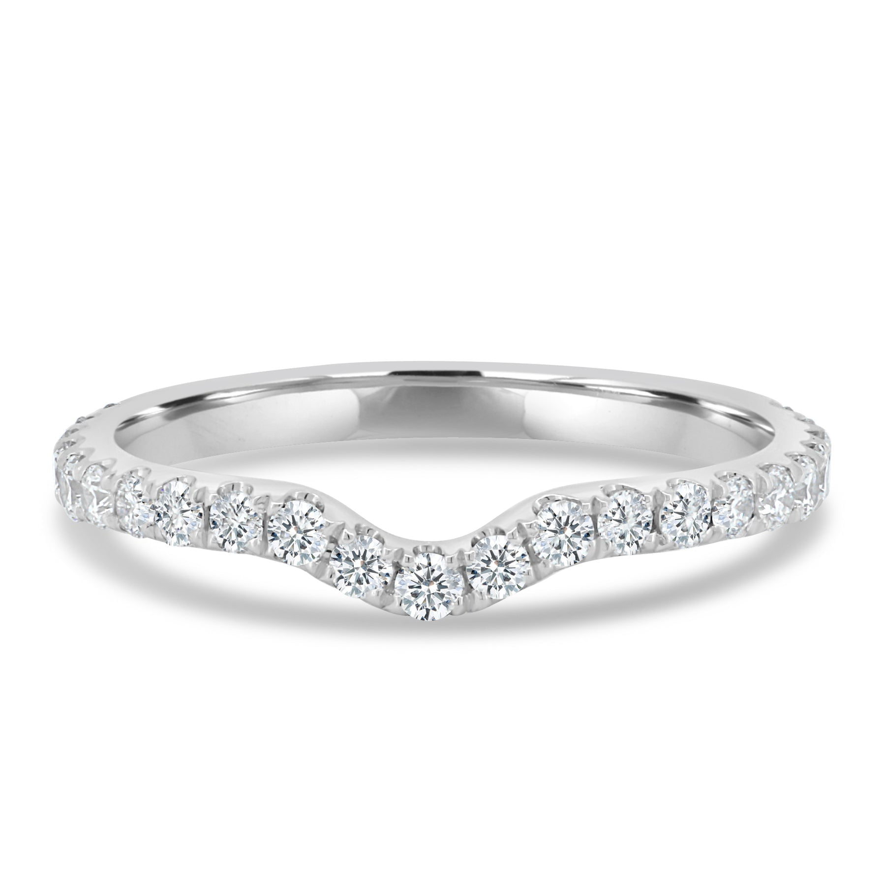 ESTE ORIGIN 0.39Ct Moissanite Curved Nesting Wedding Band – 2/3 Pavé V-Shaped Ring in 14K White ...