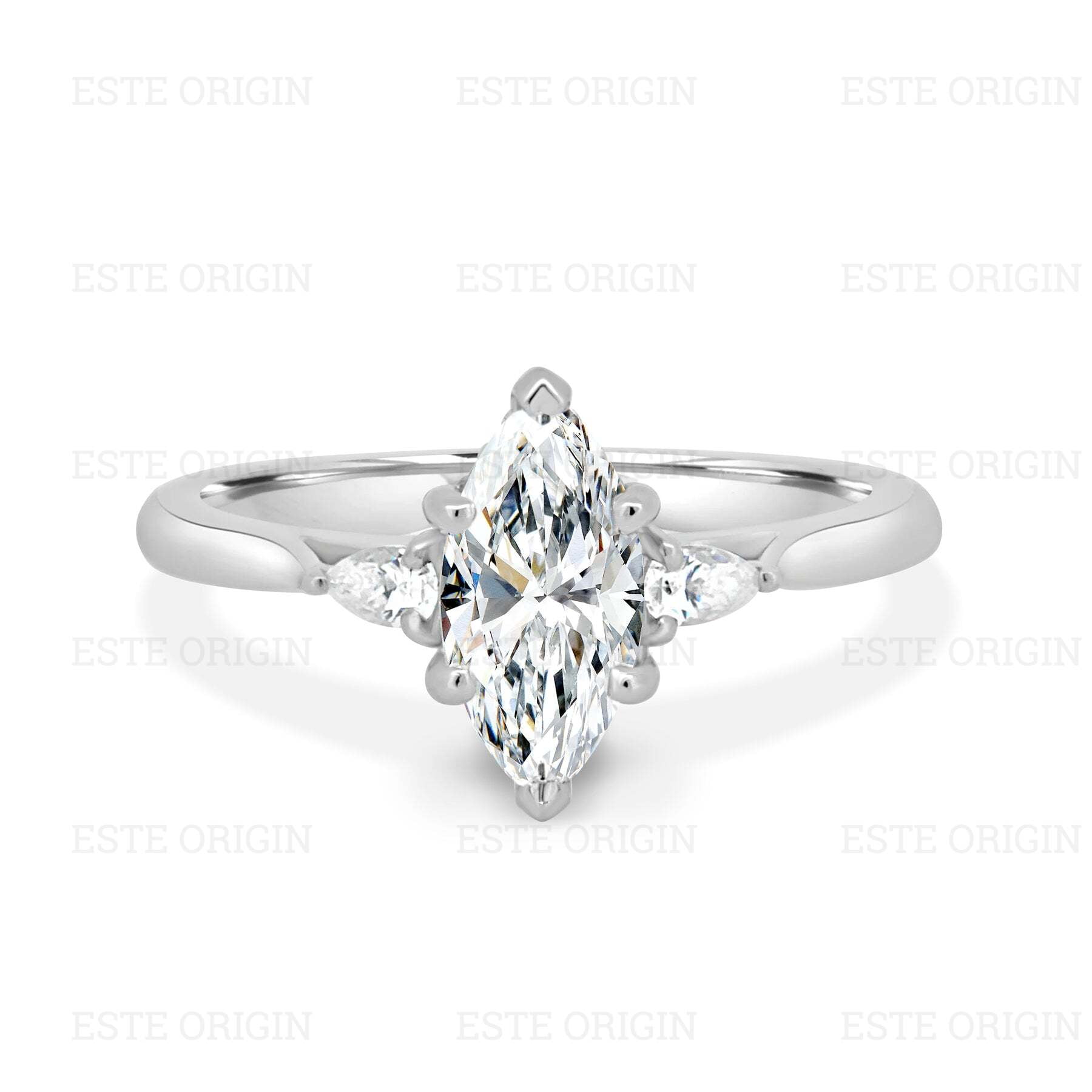 ESTE ORIGIN 1.50Ct Marquise Lab-Grown Diamond Trilogy Ring with Hidden ...