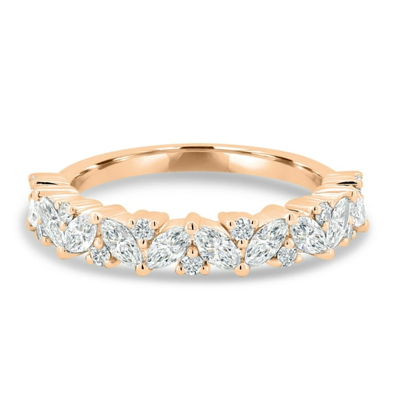 ESTE ORIGIN 1.57Ct Moissanite Round & Marquise Cluster Wedding Ring in Solid Gold, 1.8mm Pavé ...