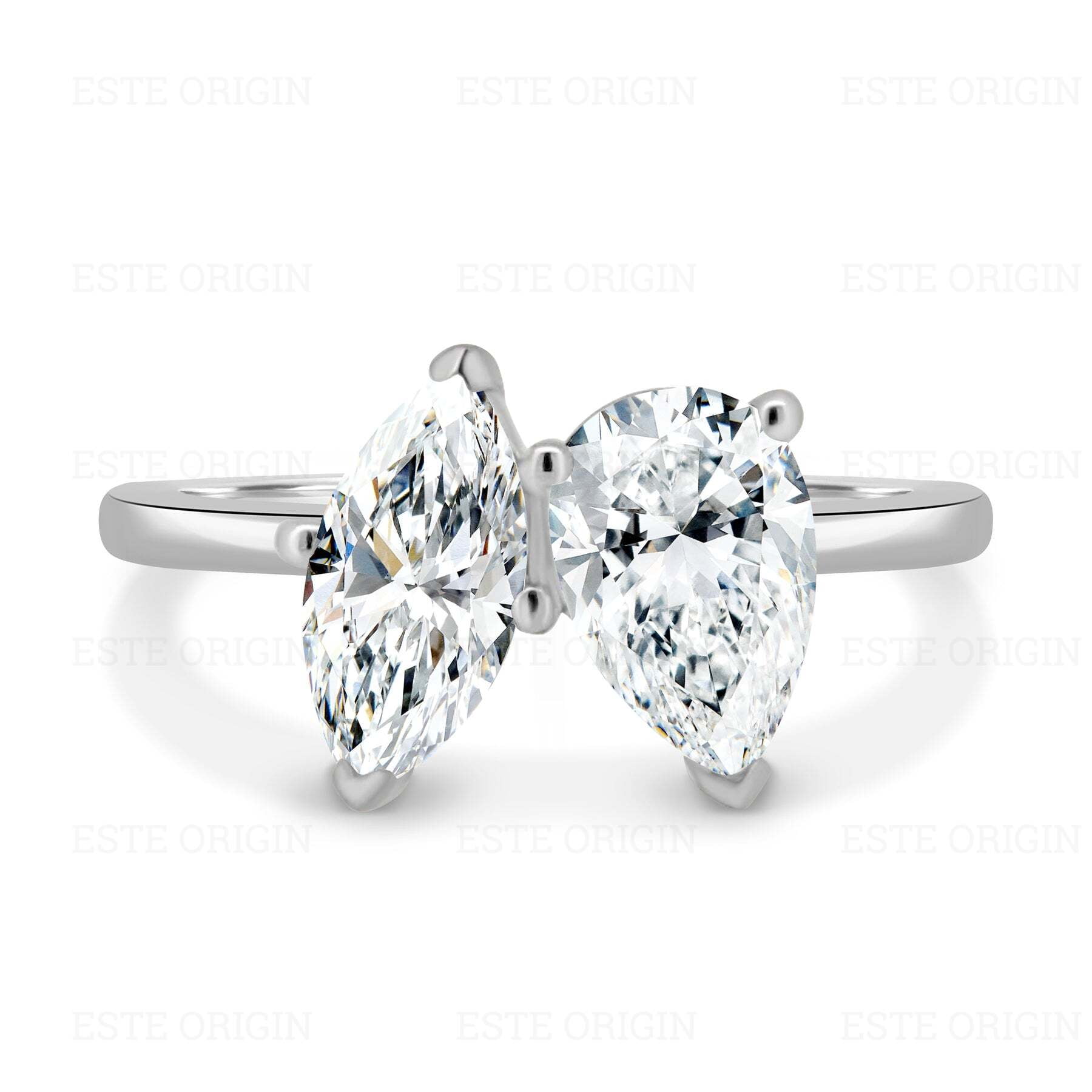 ESTE ORIGIN 2.00Ct Pear & 2.00Ct Marquise Moissanite Toi et Moi ...