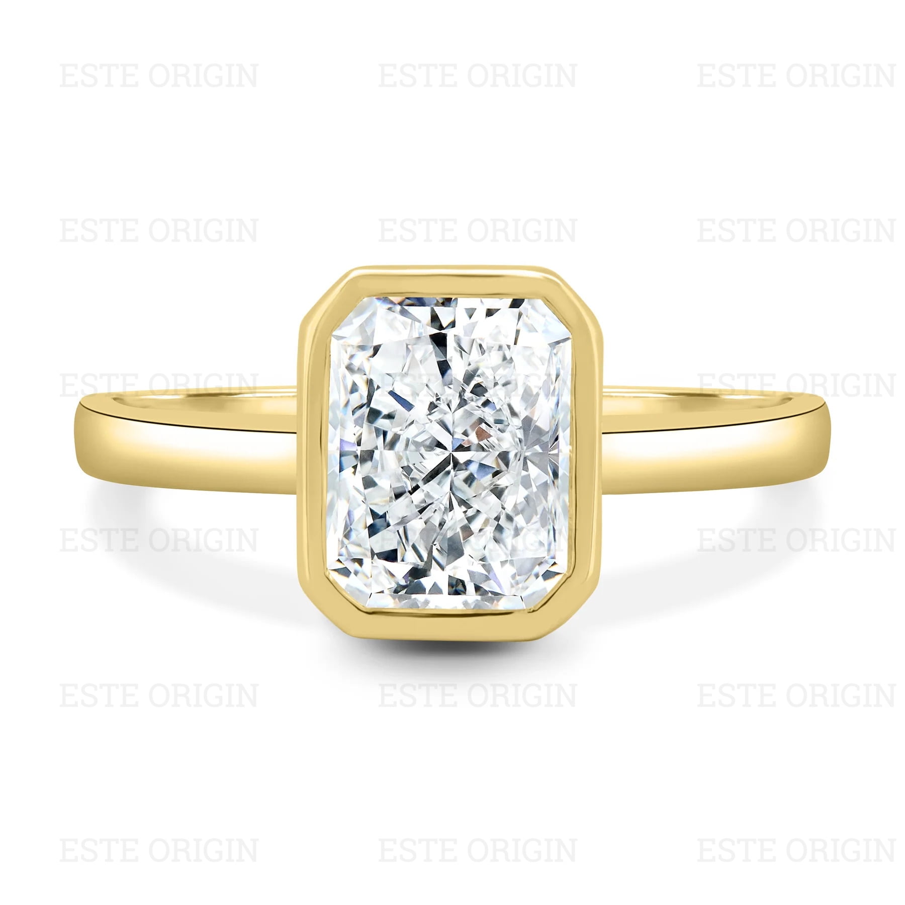 ESTE ORIGIN 2.40Ctw Bezel Set Radiant Moissanite Solitaire Engagement ...