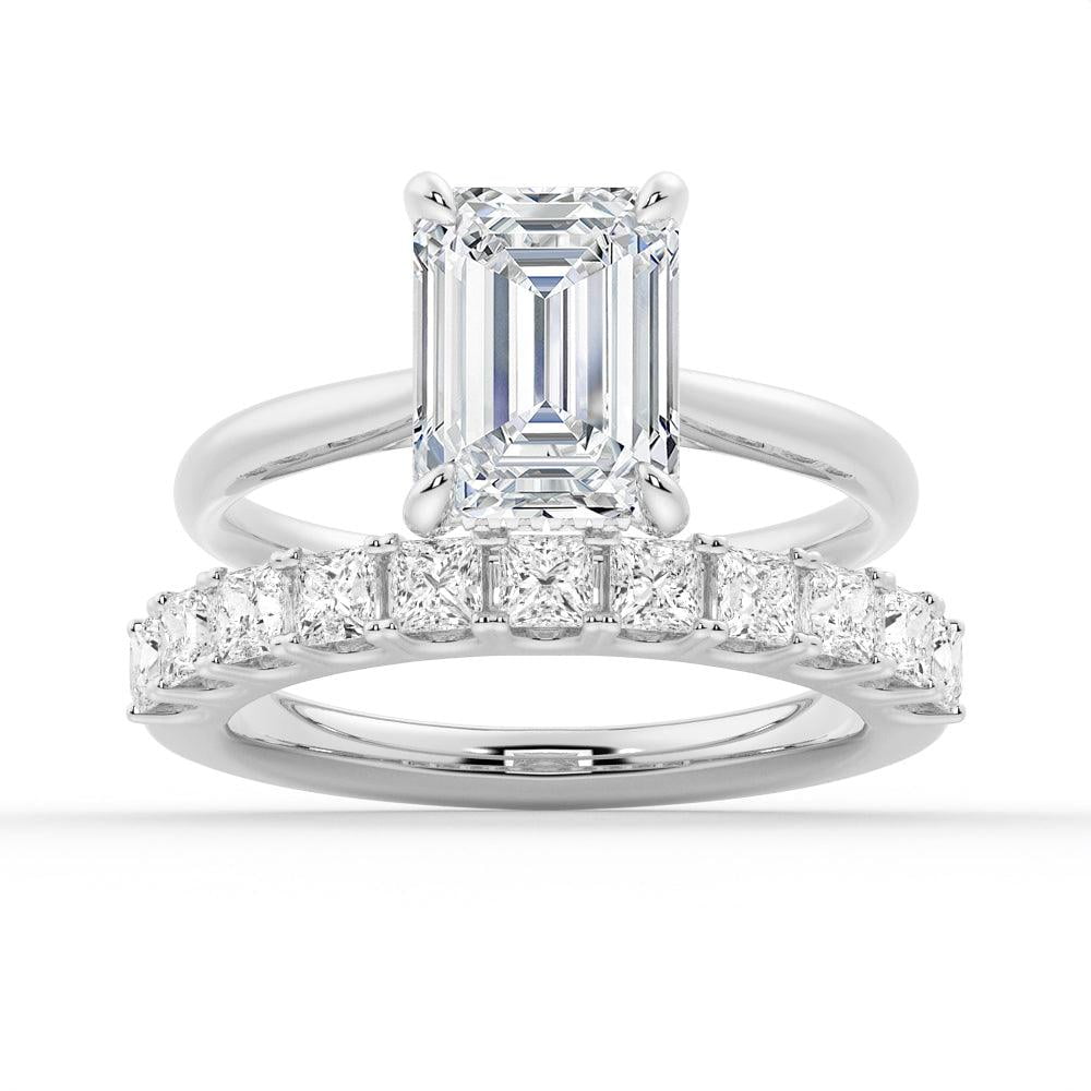 ESTE ORIGIN 2.55Ct Emerald Cut Moissanite Diamond Engagement Ring Set With Hidden Halo in 10K ...