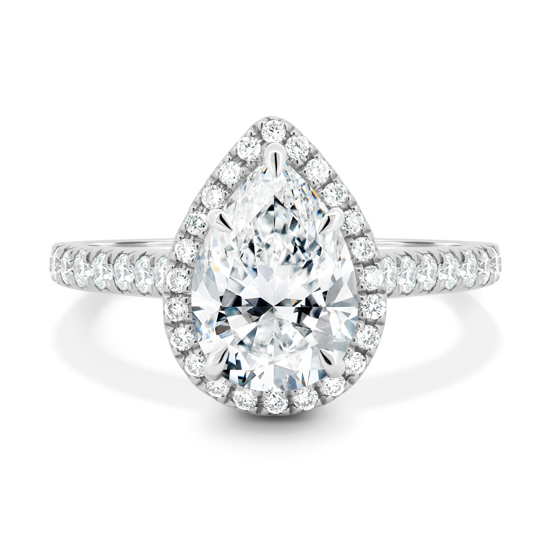 ESTE ORIGIN 2.65Ct Pear Cut Moissanite Solitaire Engagement Ring with Hidden Halo and Pave, 18K ...