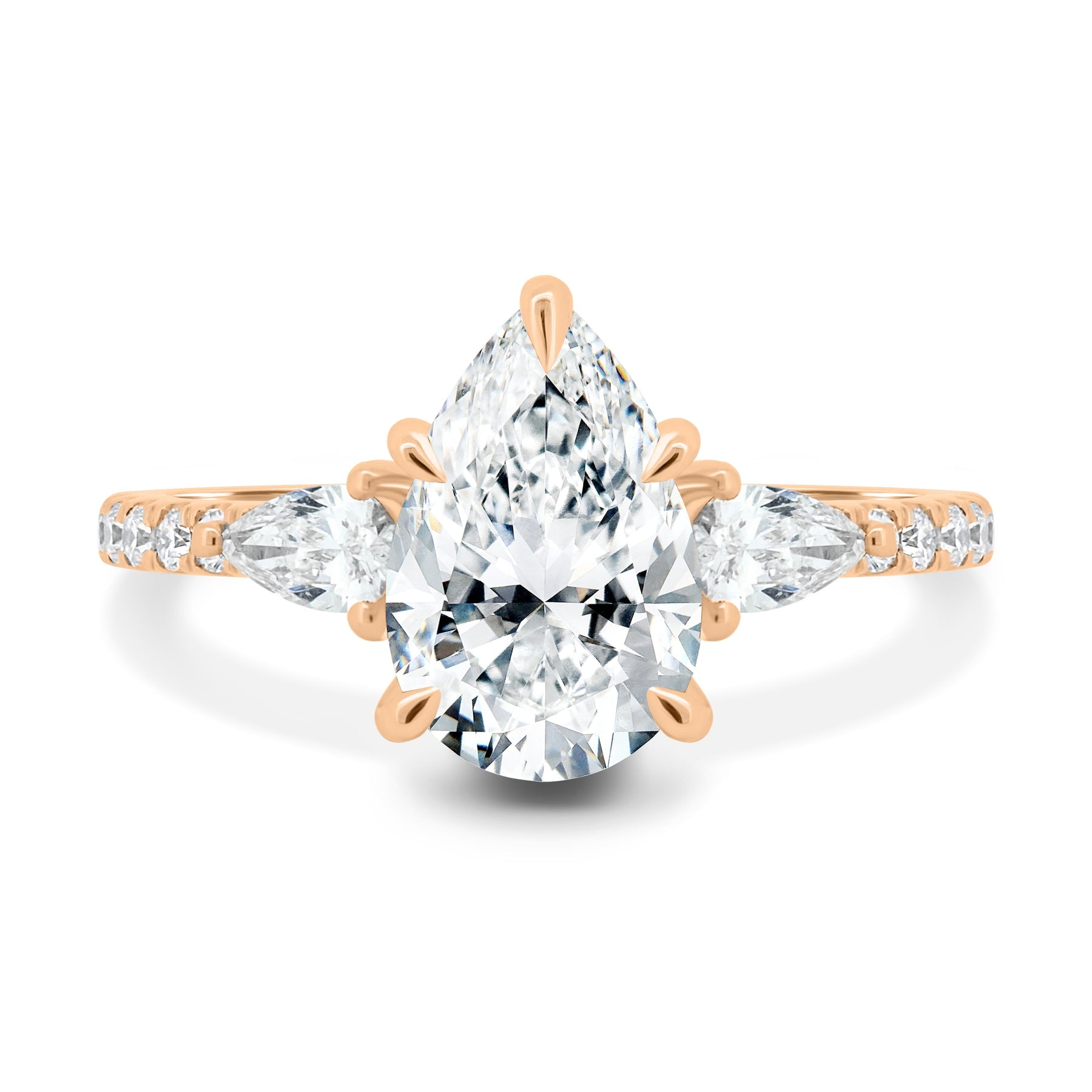 ESTE ORIGIN 3.00 Ct Moissanite Pear Trilogy Ring with Pavé Band in 14K ...