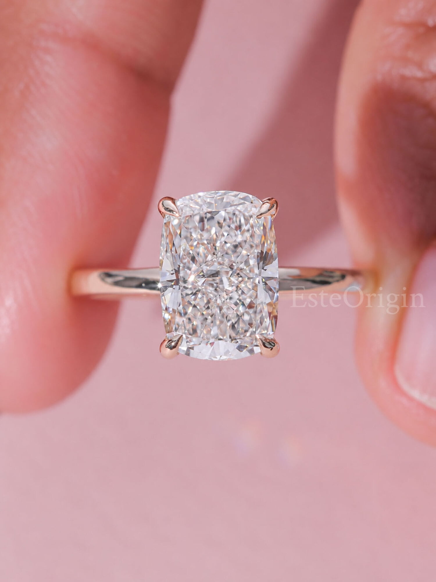 ESTE ORIGIN 3.00Ct Elongated Cushion Lab Grown Diamond Engagement Ring ...