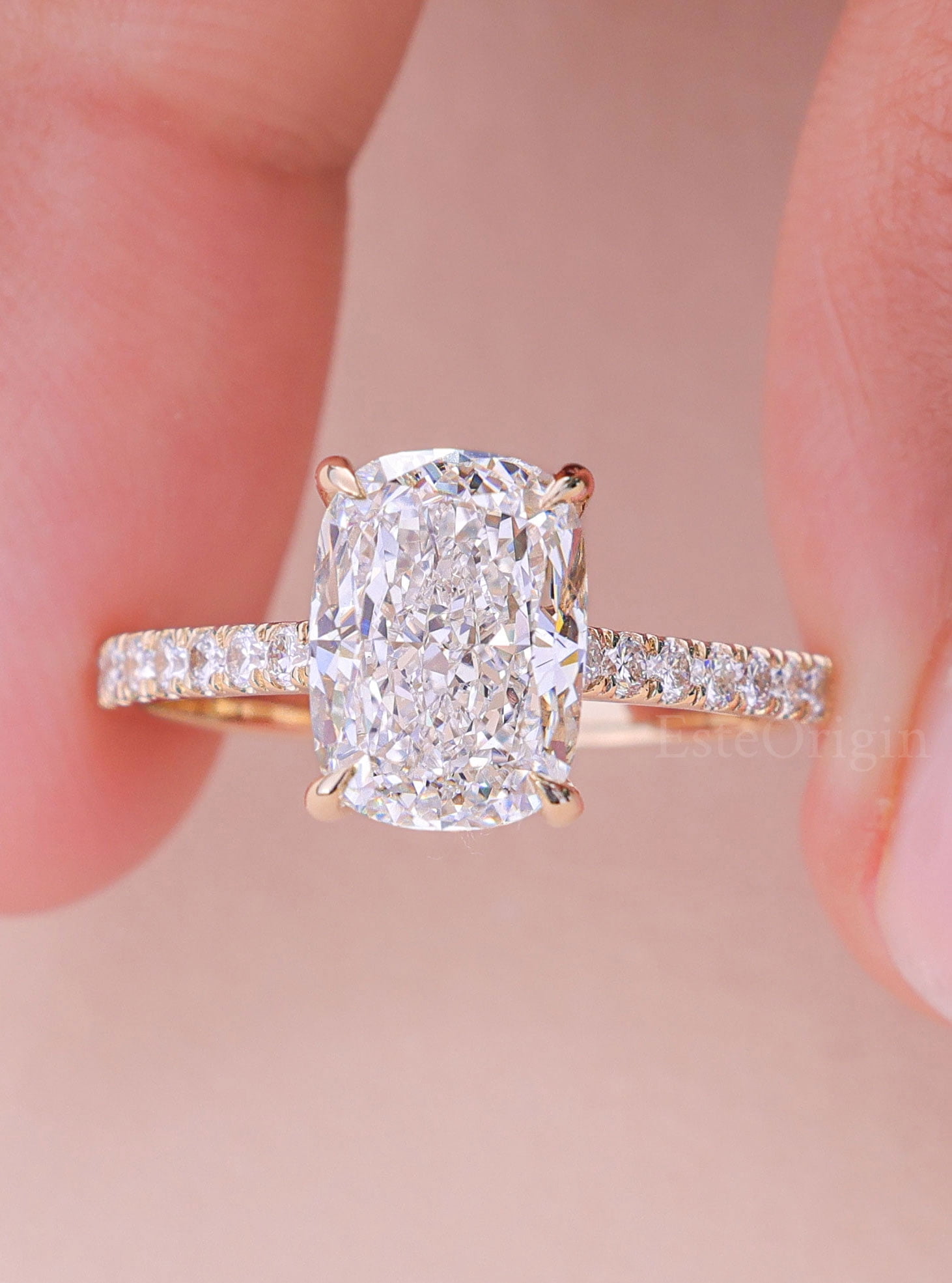 ESTE ORIGIN 3.00Ct Elongated Cushion Lab Grown Diamond Engagement Ring ...