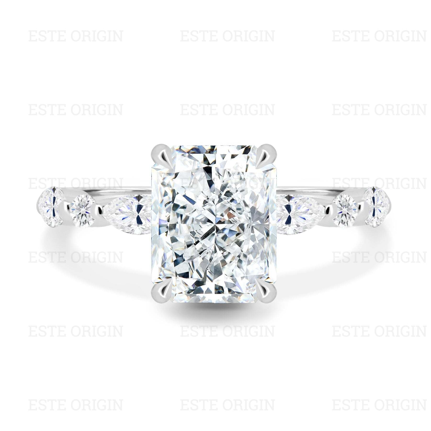 ESTE ORIGIN 3.00Ct Lab-Grown Radiant Diamond Ring with Hidden Halo ...