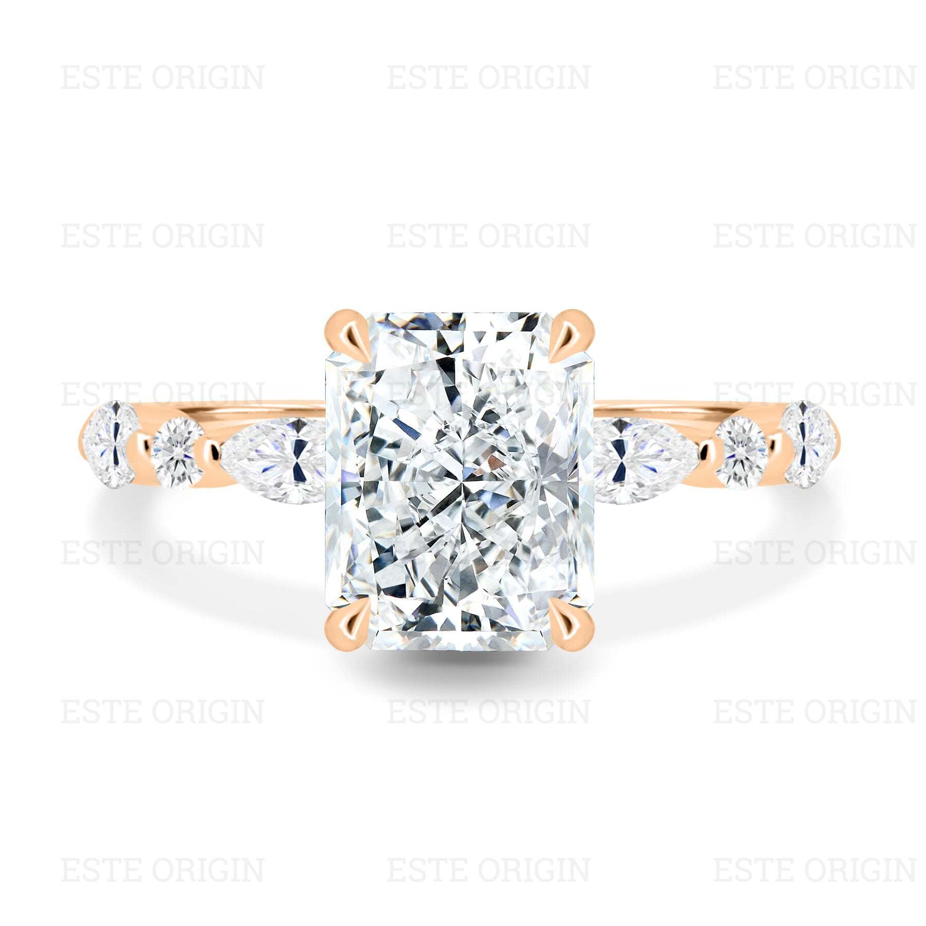 ESTE ORIGIN 3.00Ct Moissanite Radiant Solitaire Ring with Hidden Halo ...