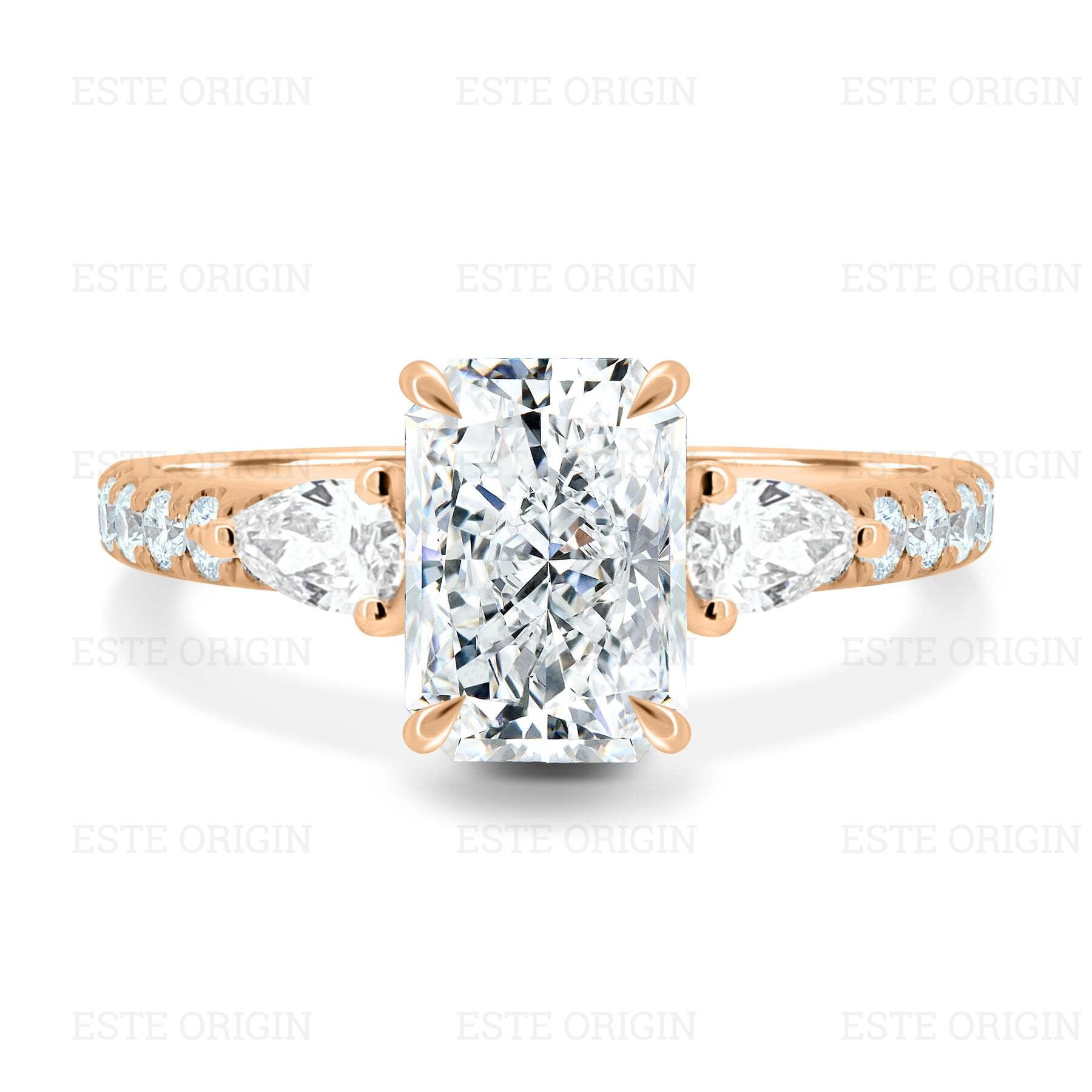 ESTE ORIGIN 3.00Ct Radiant Lab-Grown Diamond Trilogy Ring with Pear ...