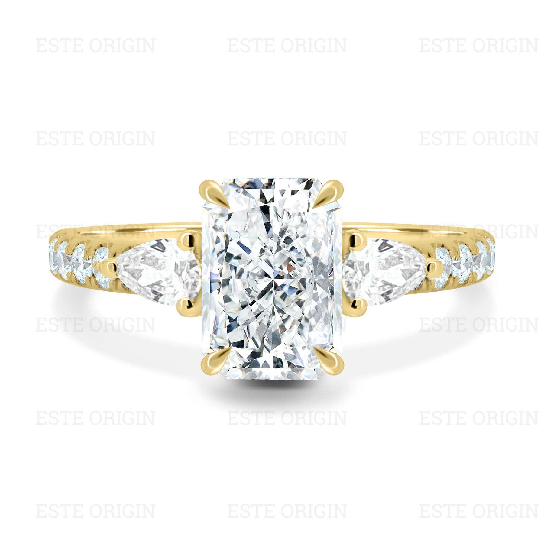 ESTE ORIGIN 3.00Ct Radiant Trilogy Moissanite Engagement Ring with Pear ...