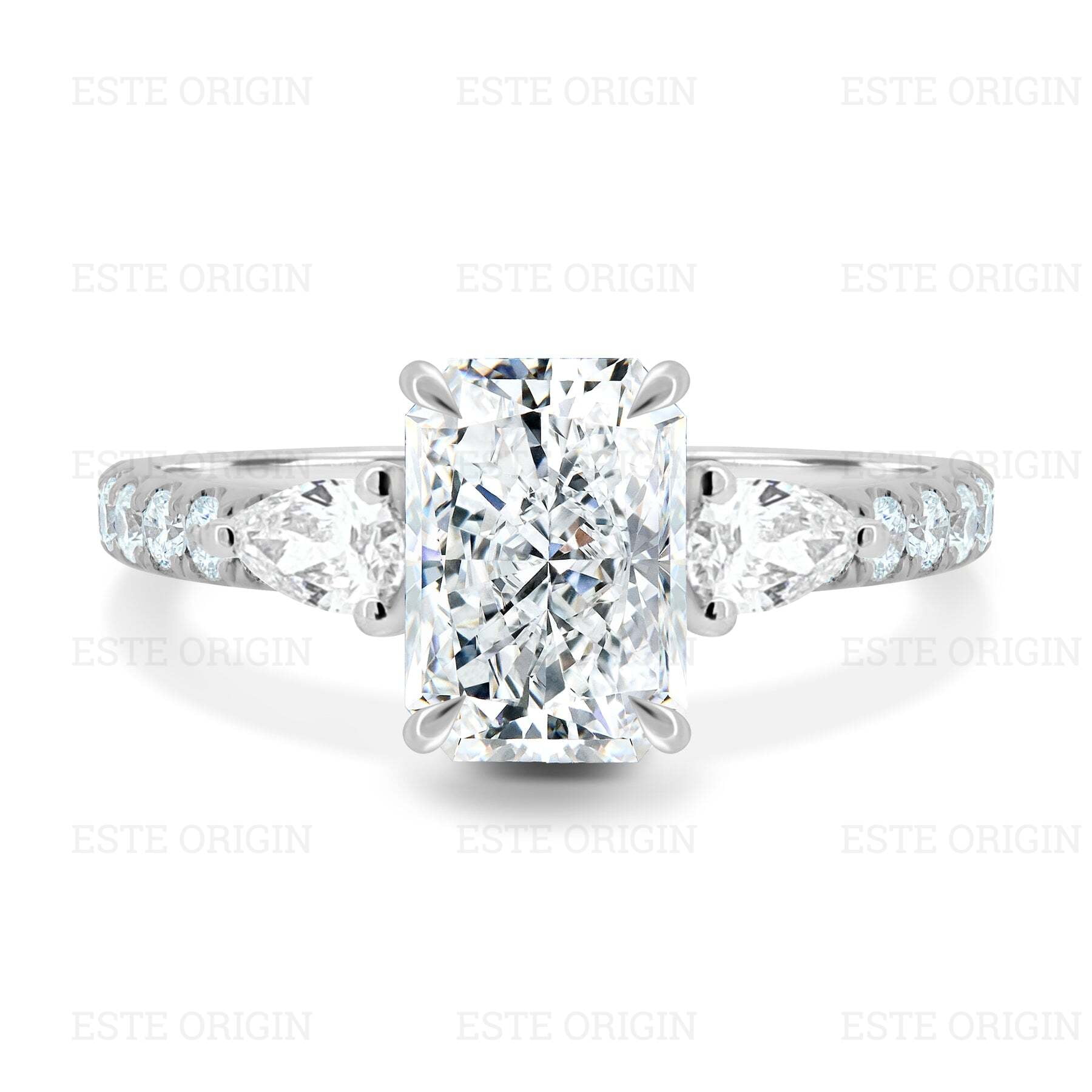 ESTE ORIGIN 3.00Ct Radiant Trilogy Moissanite Engagement Ring with Pear ...
