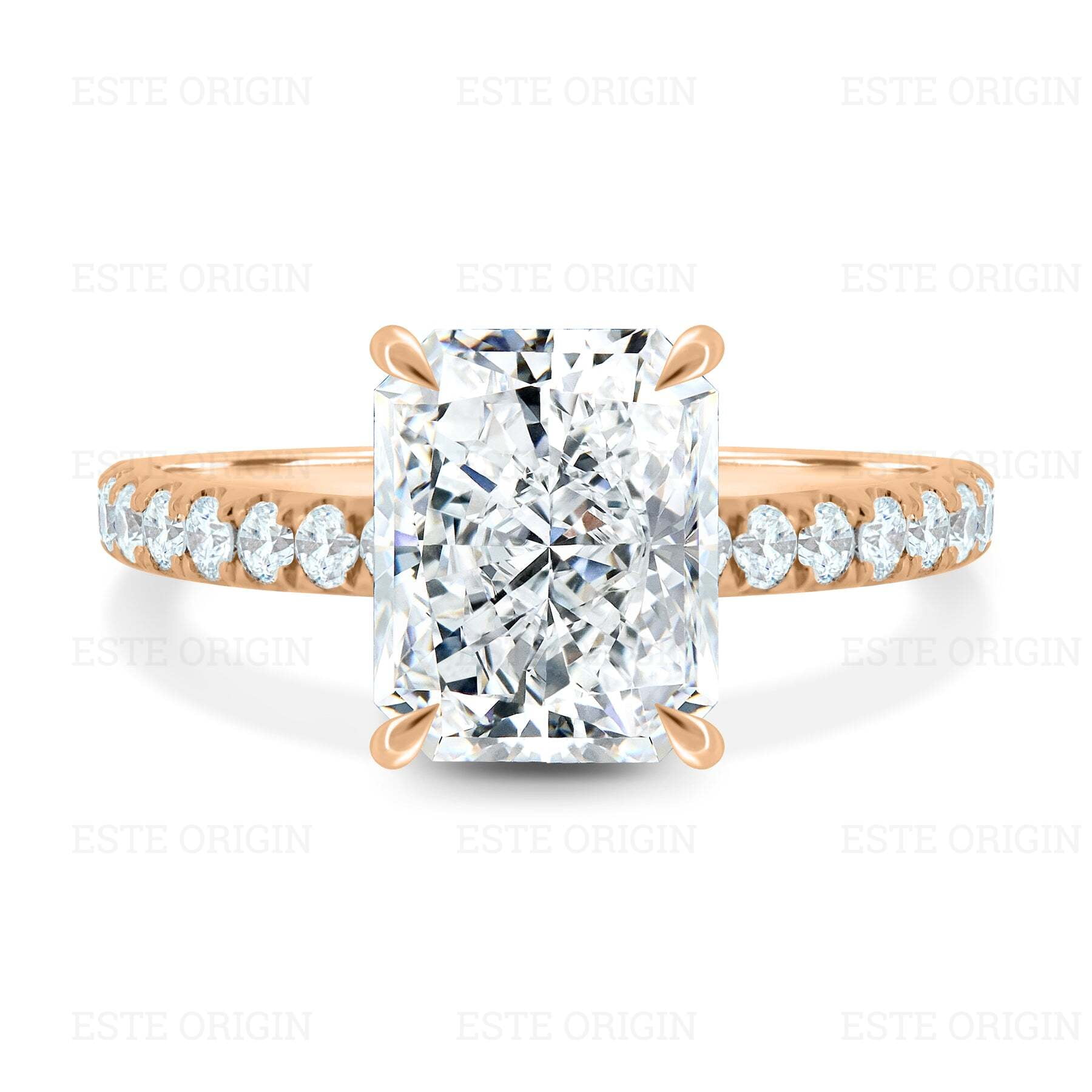ESTE ORIGIN 3Ct Lab Diamond Radiant Solitaire Ring with Hidden Halo ...
