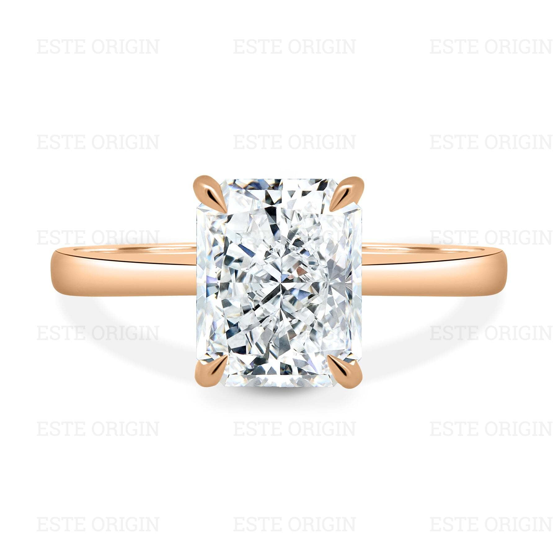 ESTE ORIGIN 3Ctw Radiant Cut Moissanite Solitaire Ring with Hidden Halo ...