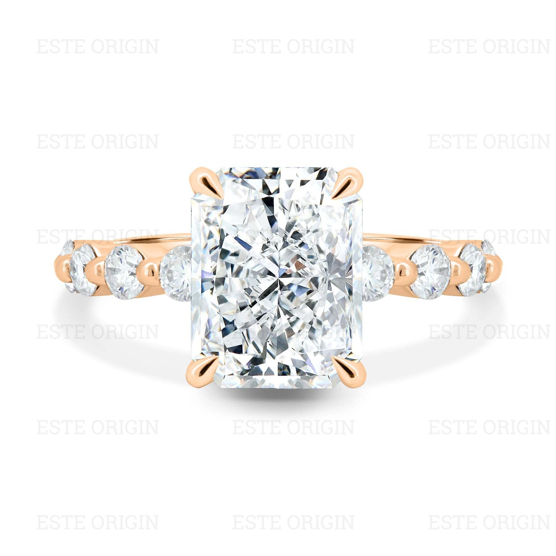 ESTE ORIGIN 4.85Ctw Radiant Moissanite Solitaire with Hidden Halo ...