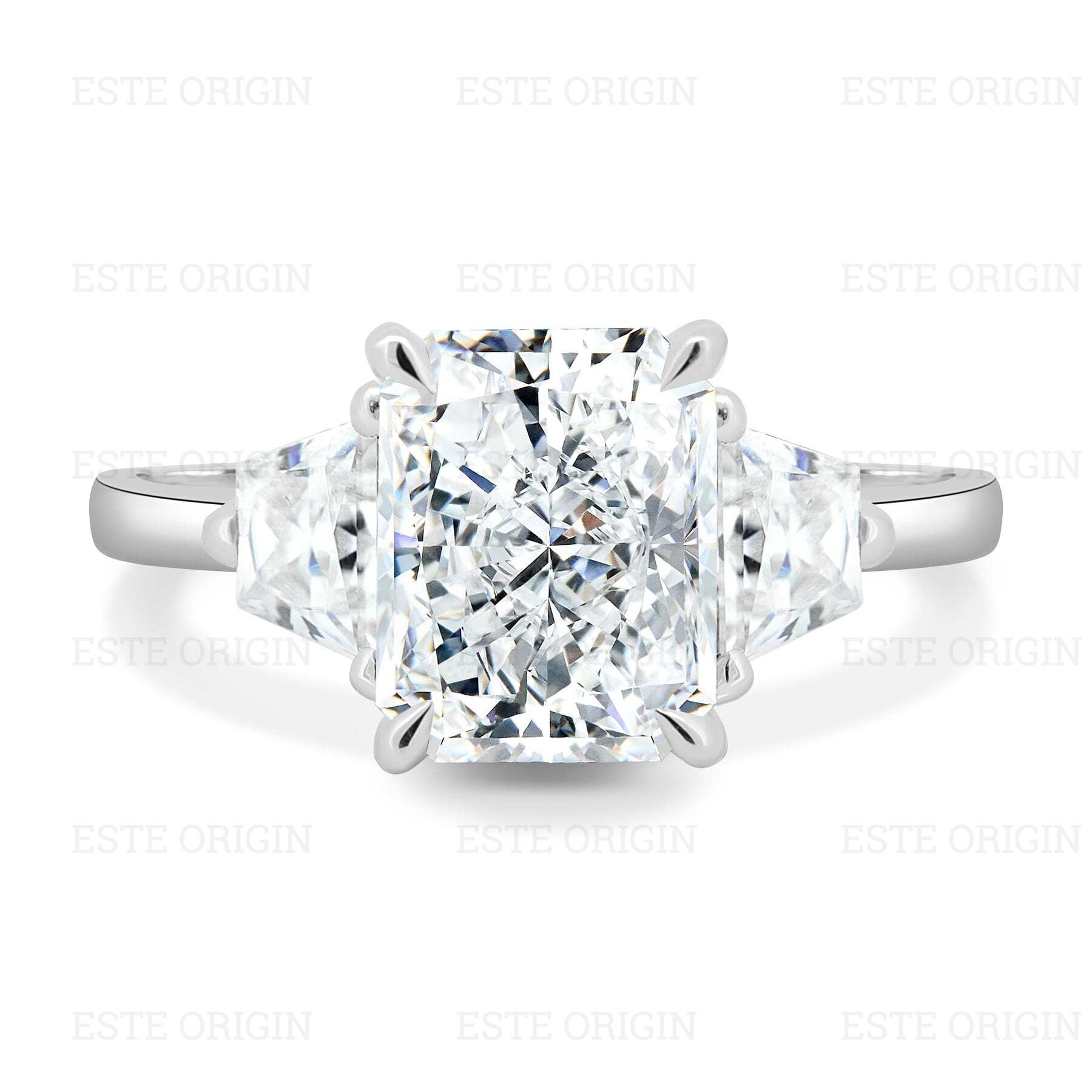 ESTE ORIGIN 4Ct Radiant Cut Lab-Grown Diamond Trilogy Ring with ...