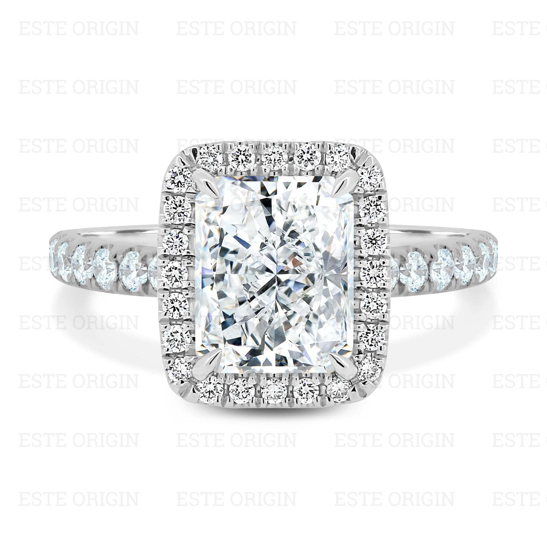 ESTE ORIGIN 4Ct Radiant Lab-Grown Diamond Halo Ring with Pavé Band in ...