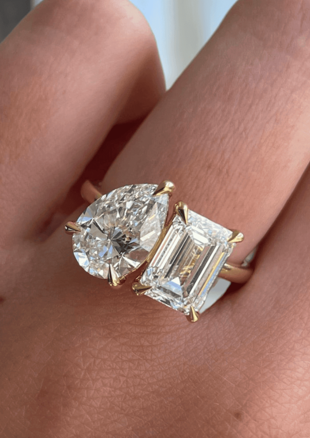 ESTE ORIGIN 4Ct Toi Et Moi Ring - Pear & Emerald Cut Moissanite Diamond ...