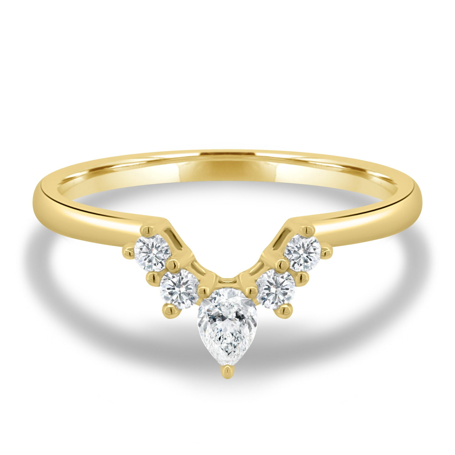 ESTE ORIGIN Curved Moissanite Wedding Ring – 0.37Ct Pear & Round Accent Stones, Stackable Band ...