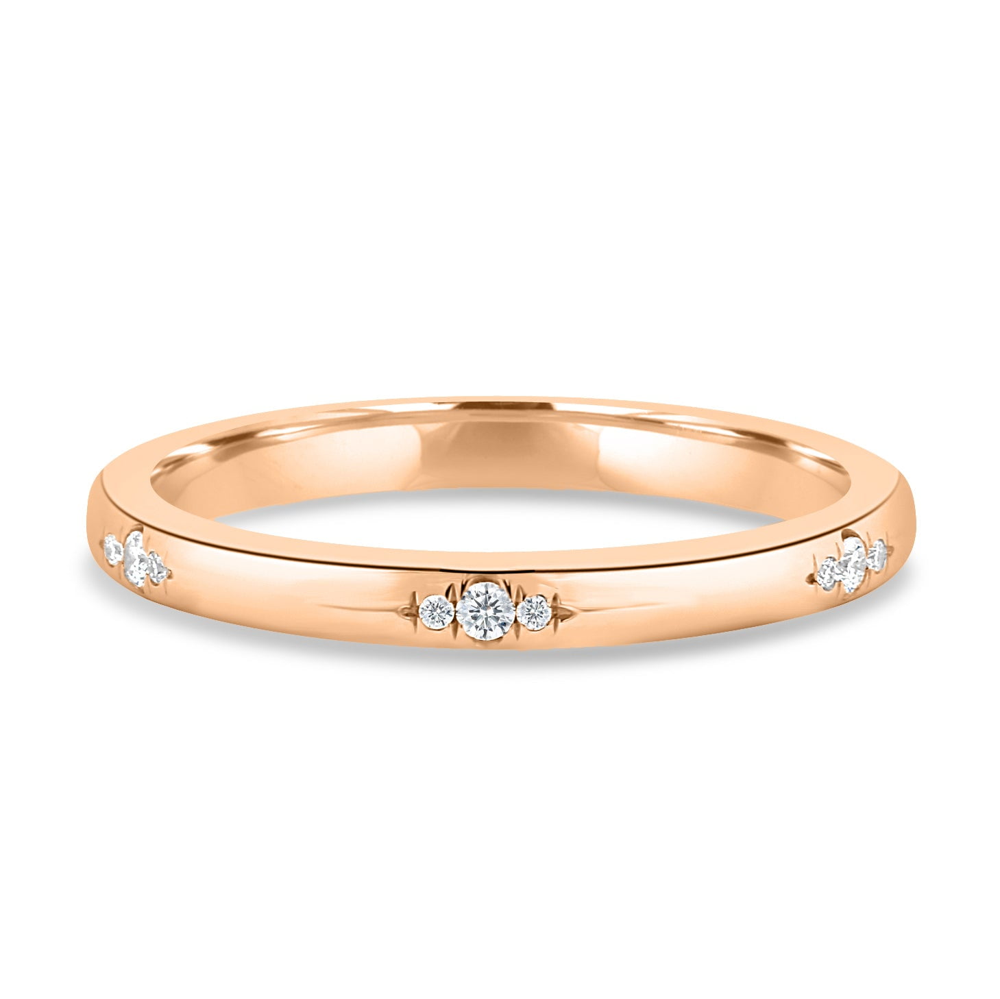 ESTE ORIGIN Lab-Grown Cluster Wedding Ring – 0.10Ct Hammer Set Round Diamond Band in 14K Rose ...