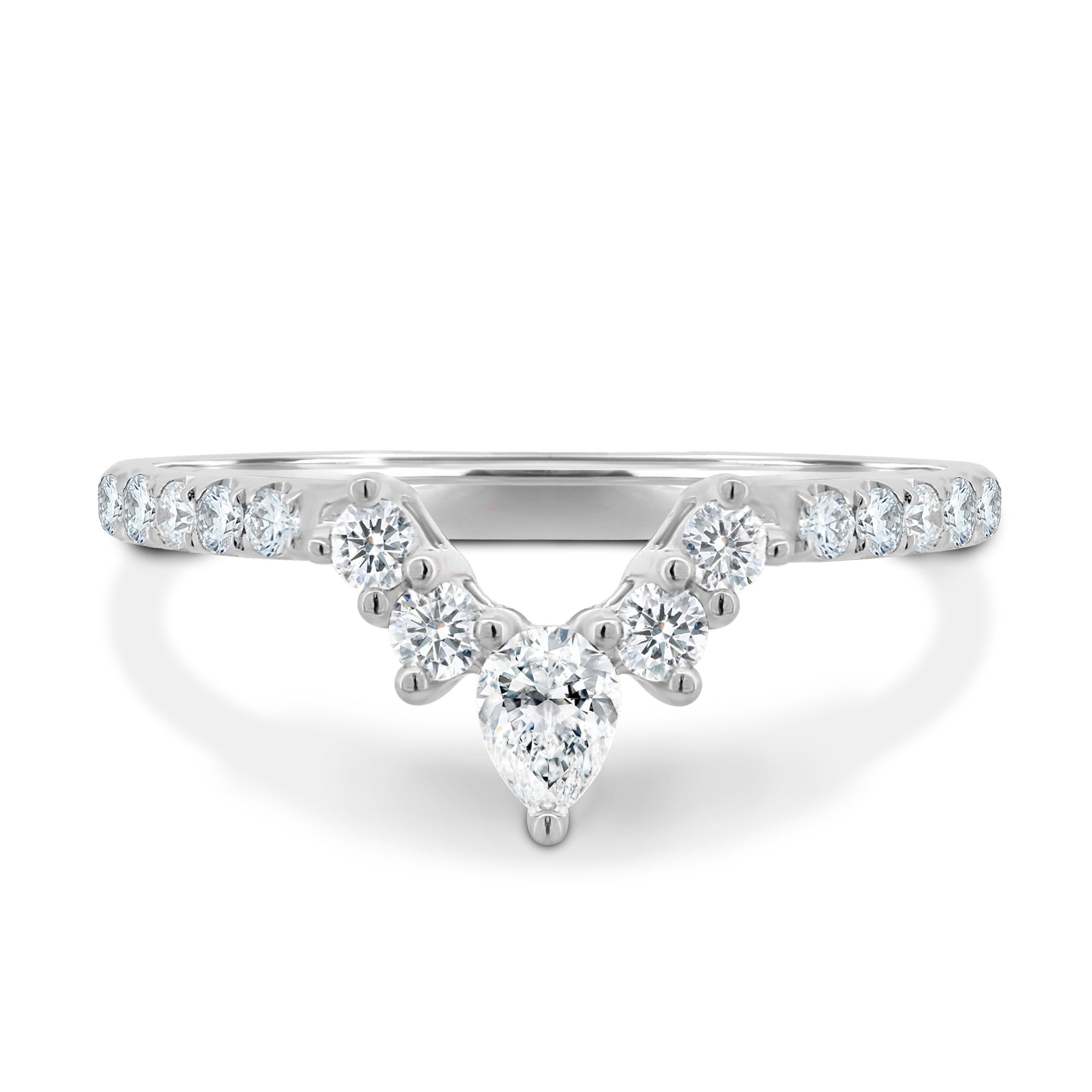 ESTE ORIGIN Moissanite Curved Pavé Wedding Ring – 0.51Ct Pear & Round Accent Band in 18K White ...