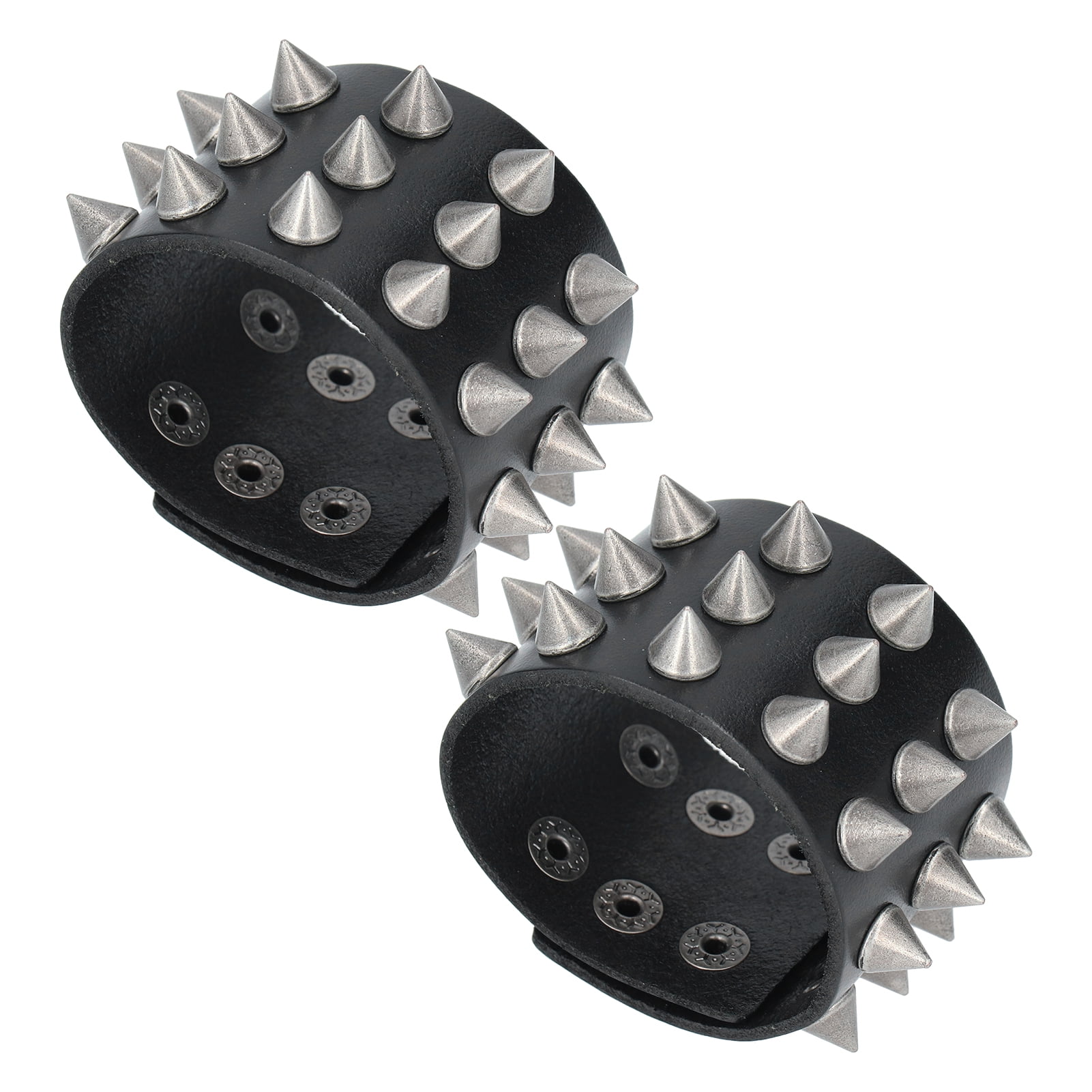 ESTINK 2Pcs Punk Wristband Vintage Wide Faux Leather With Spikes ...