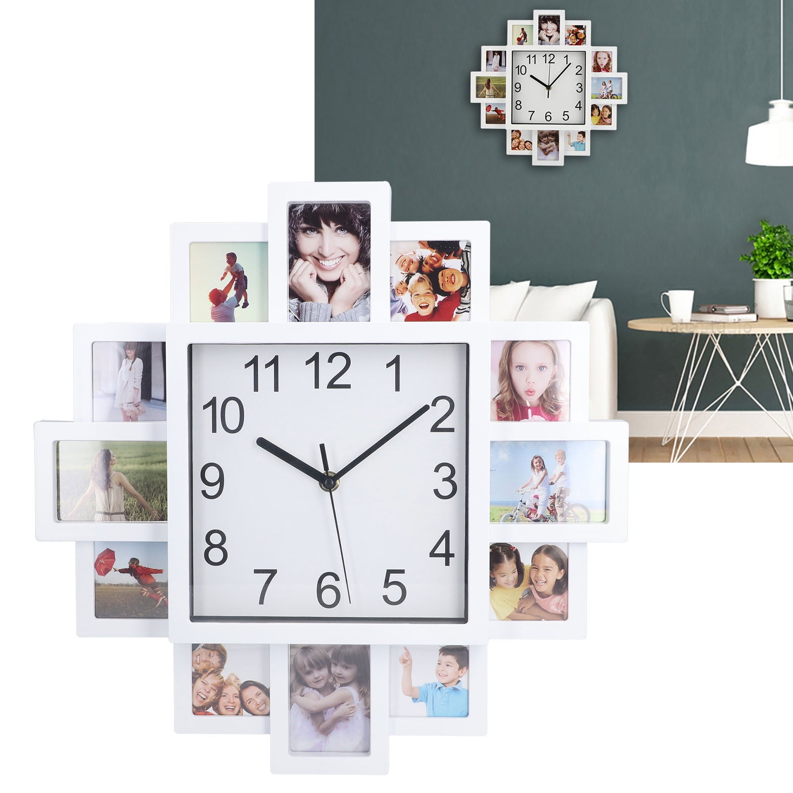 Tebru ESTINK Picture Frame Wall Clock, 15.35in White Photo Frame, DIY ...