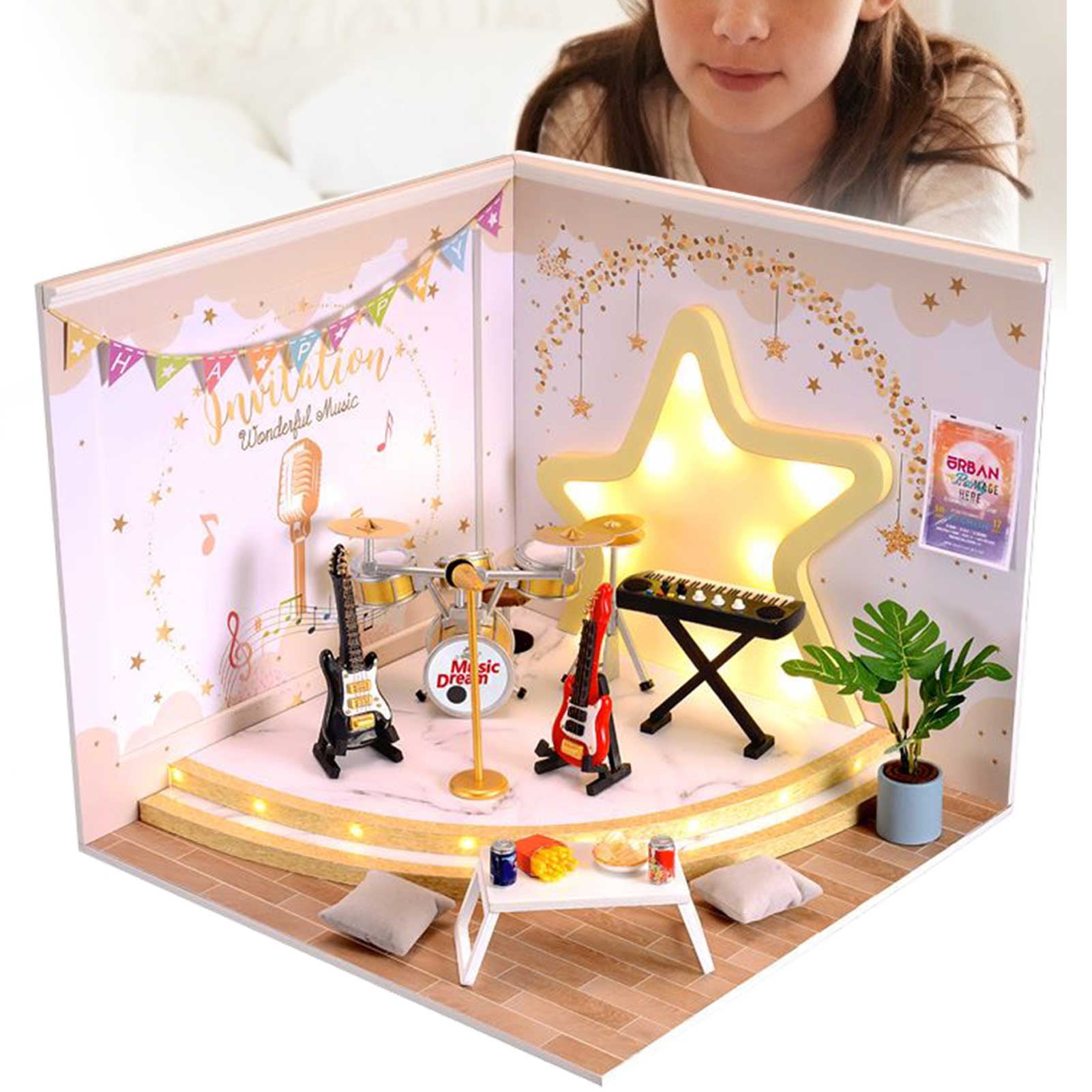 ESTINK Wooden Miniature Dollhouse,DIY Miniature Doll House Kits Wooden ...