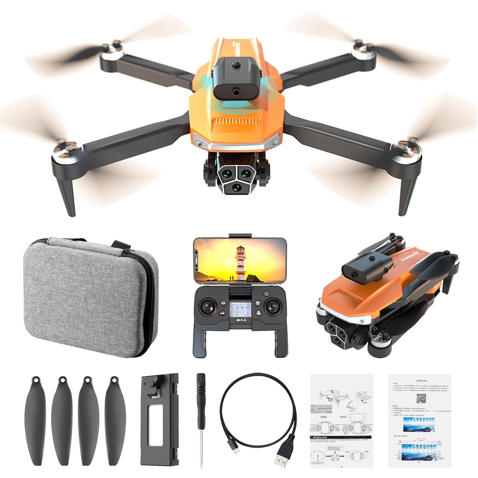 ESULOMP Brushless Motor Drones with 3 Cameras Wind Resistance Headless ...