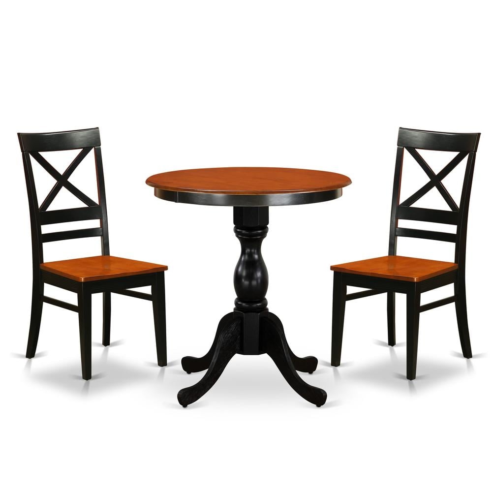ESWE3-BCH-W- Dining Table and 2 Wood Chairs with Slatted Back - Black ...
