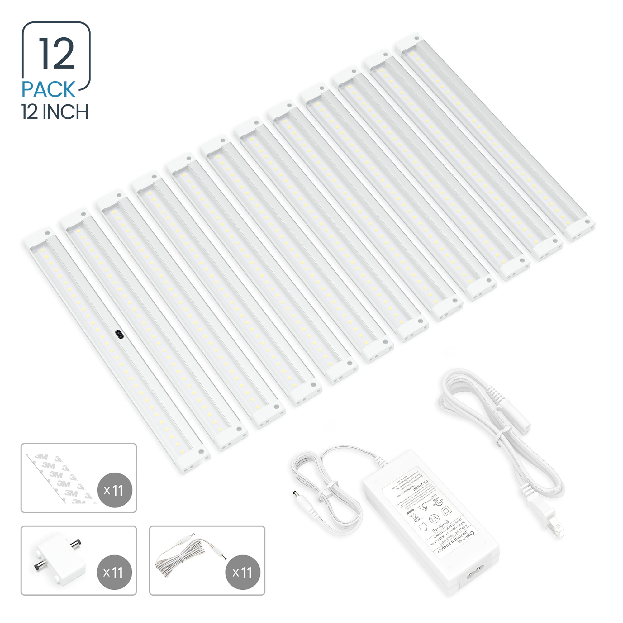 EShine White Finish 12 Panels 12 inch LED Dimmable Under Cabinet ...