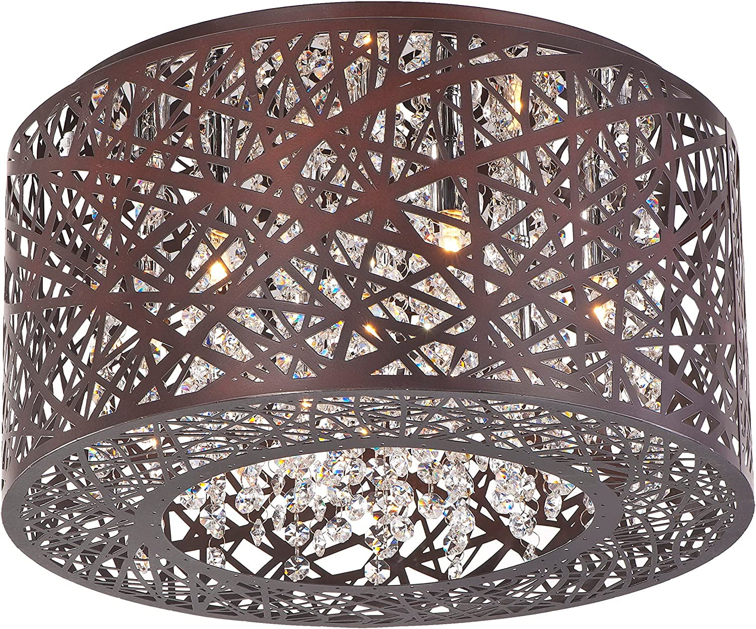 ET2 E21300-10BZ I Inca Collection Xenon Seven Light Laser-Cut Sheath with Crystal Drum Ceiling ...