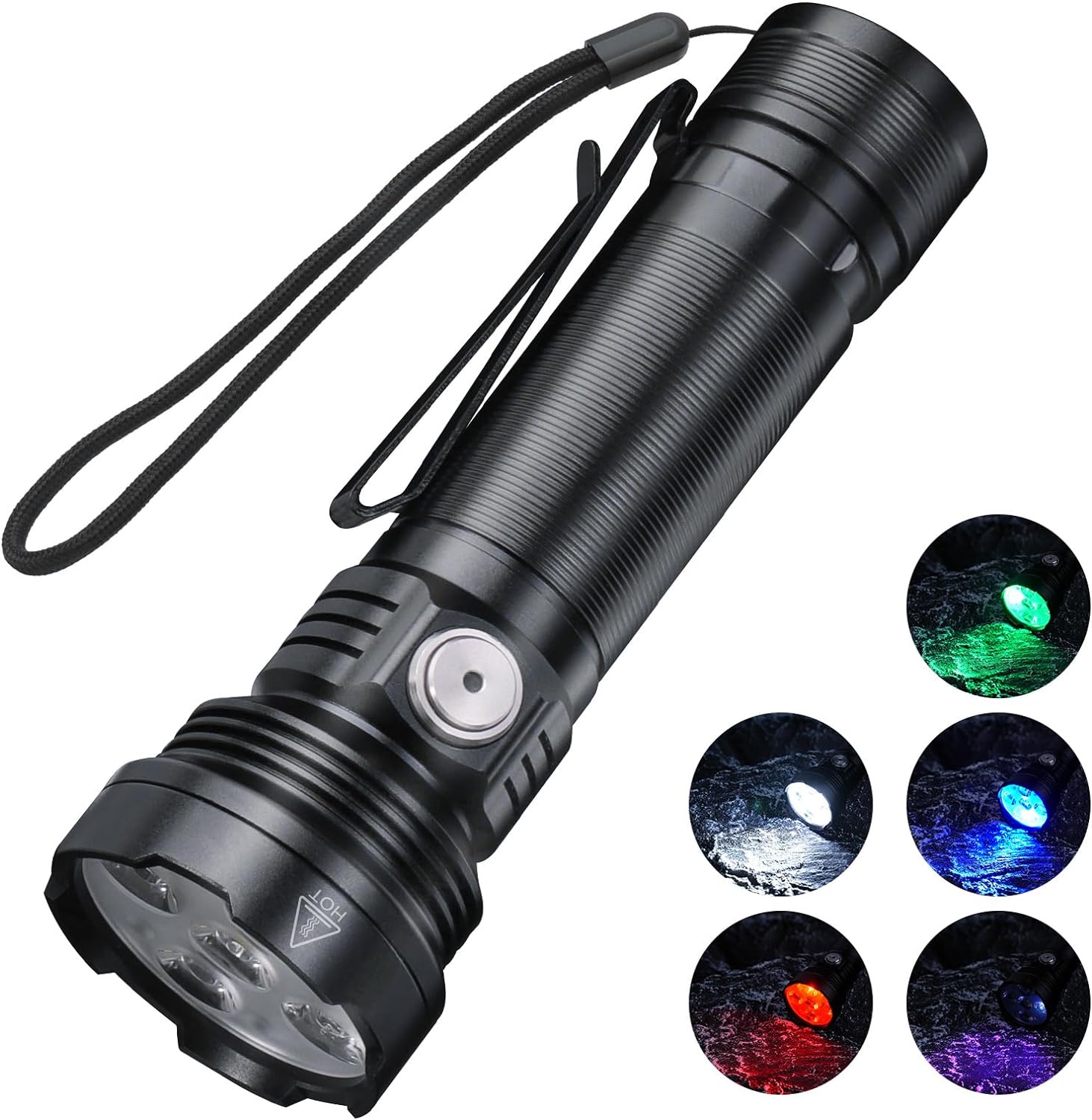 ET28 Rechargeable Flashlight Powerful 2000 Lumens with Red Green Blue ...