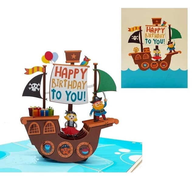 ETA 3D Happy Birthday Pirate Ship Pop Up Cards, 3D Ship Pop Up Card for ...