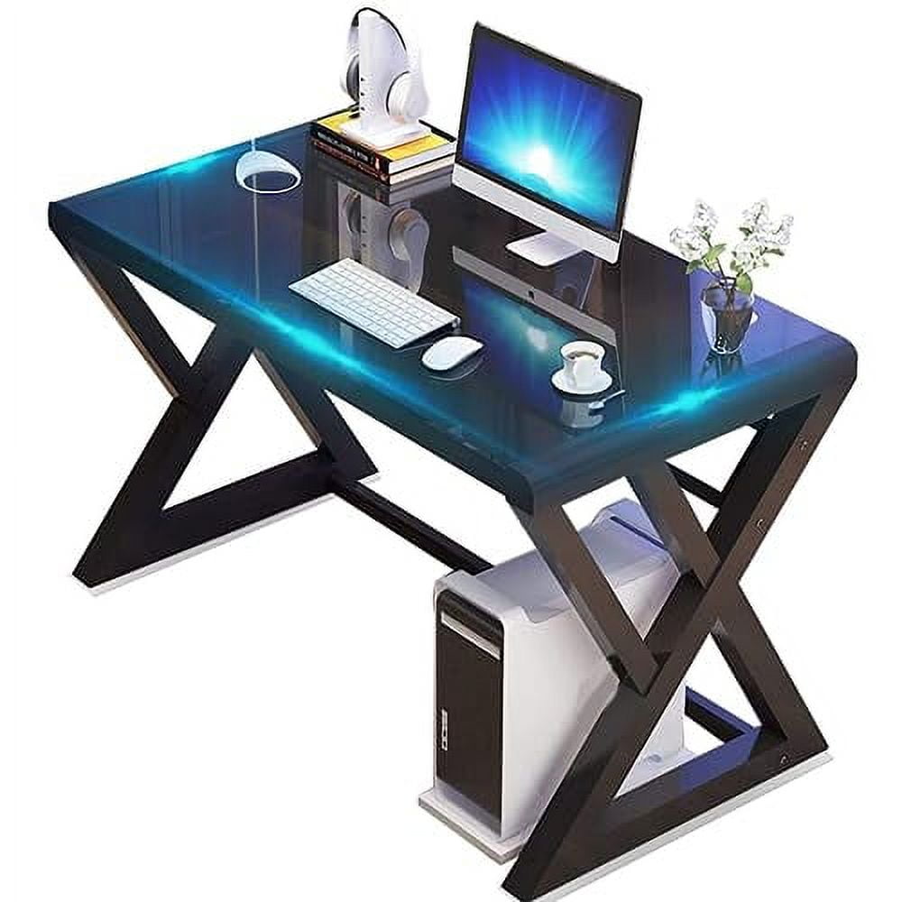ETAGERIA Computer Desk Glass Top Metal Frame Home Office Desks Modern ...