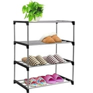 Mainstays 4-Tier Shoe Rack White Plastic Frame, Gray Coating, up to 12 ...