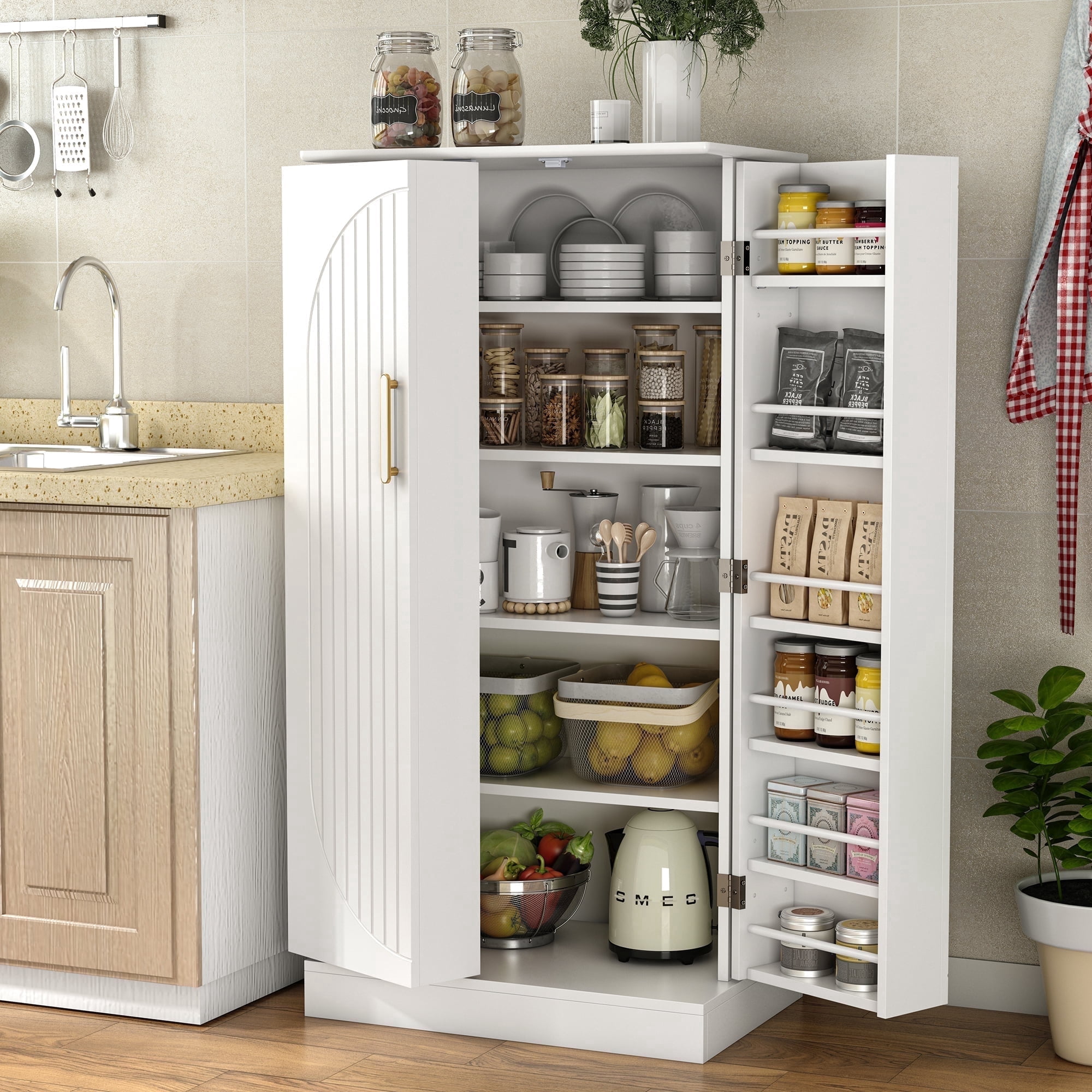 ETASE Kitchen Pantry Cabinet with Adjustable Shelves, Medium Density ...